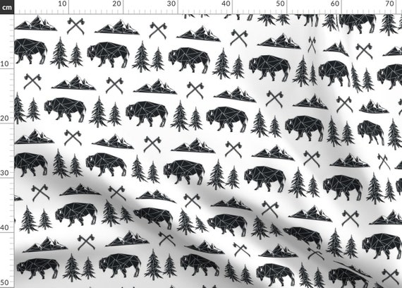 Black and White Bison Fabric Bison Tribal Geometric Buffalo | Etsy