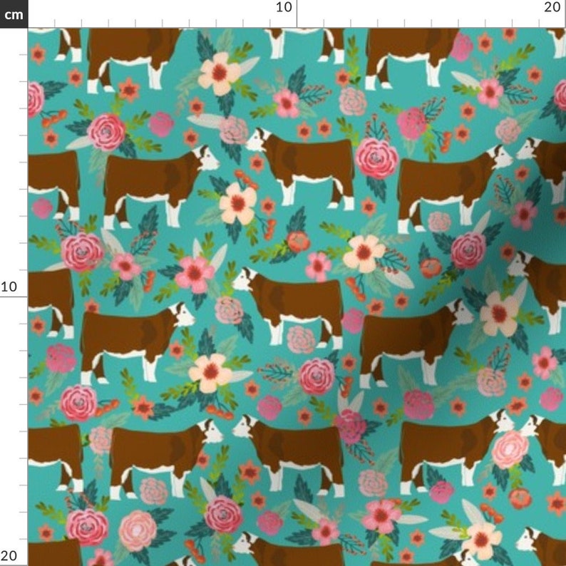Cattle Fabric Hereford Cow Cattle Floral Farm Animals | Etsy