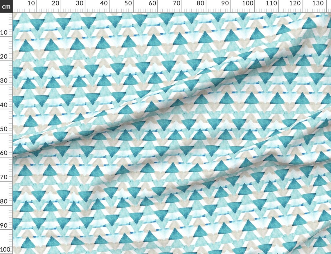 Teal Fabric Teal Watercolor Triangles By Ivieclothco Teal | Etsy