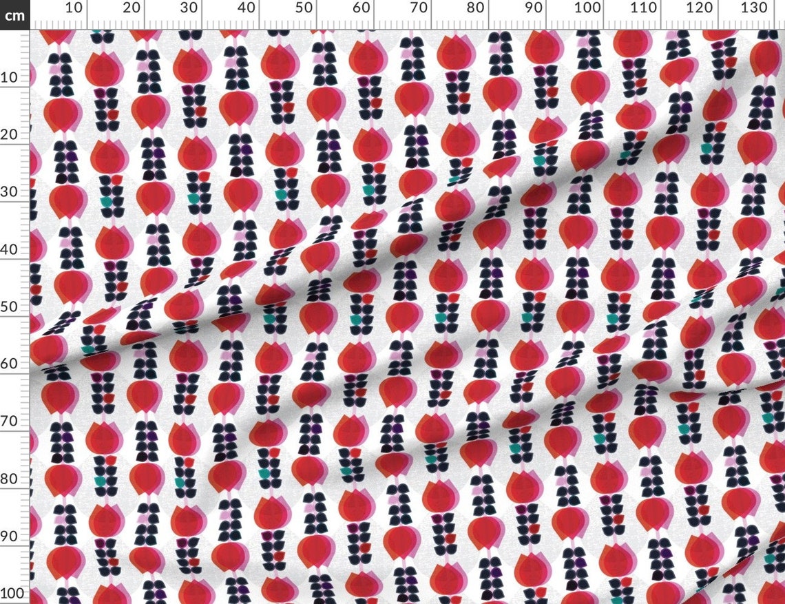 Floral Red Tulips Spring Floral Fabric Geometric Tulips By | Etsy