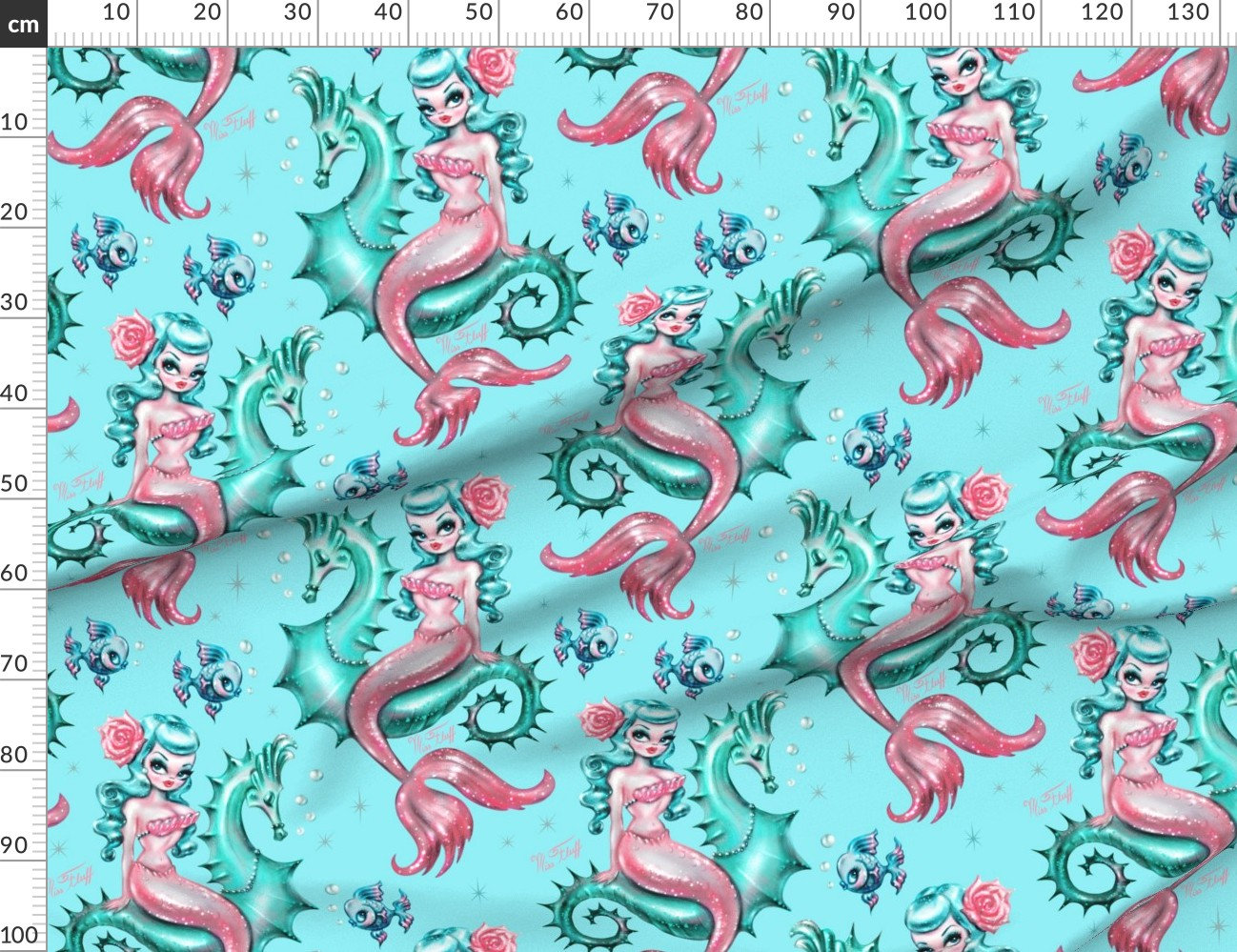 Vintage Mermaid Fabric Mysterious Mermaid On Blue Large By | Etsy