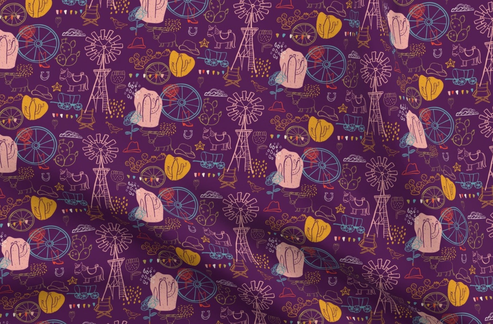 Western Fabric Western Purple by Els Vlieger Western | Etsy