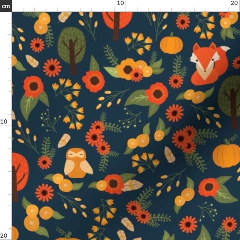 Woodland Floral Fox Fabric Foxy Fall by Mintedtulip Rustic | Etsy
