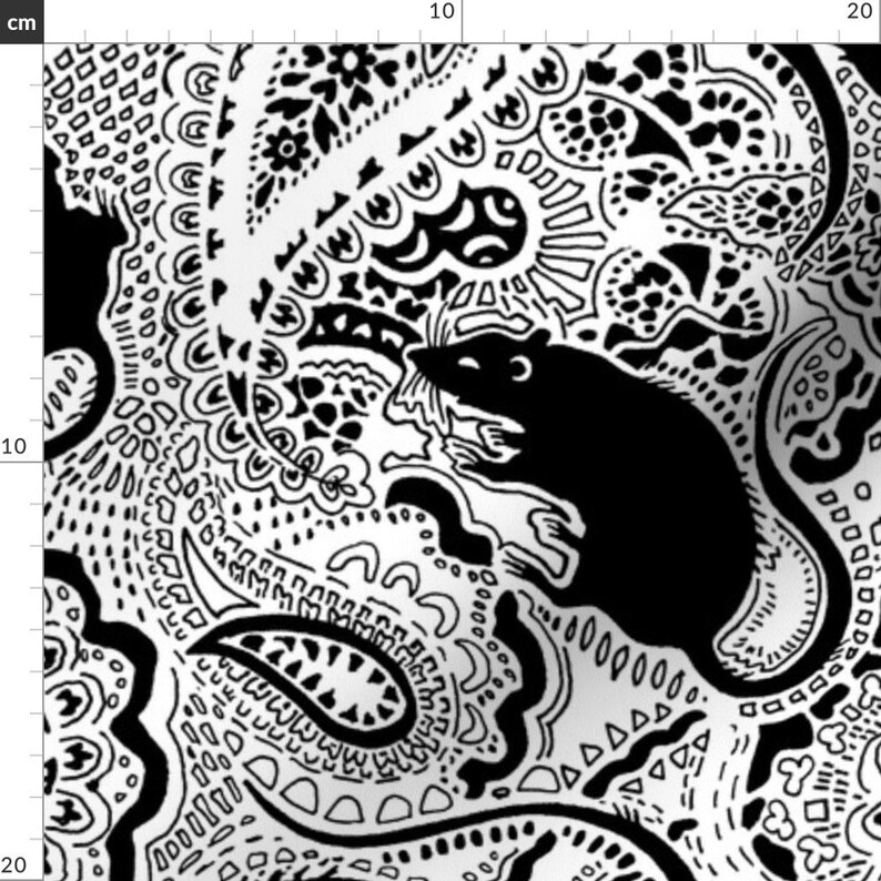 Rat Fabric Paisley Power Large Black Rat Print By | Etsy