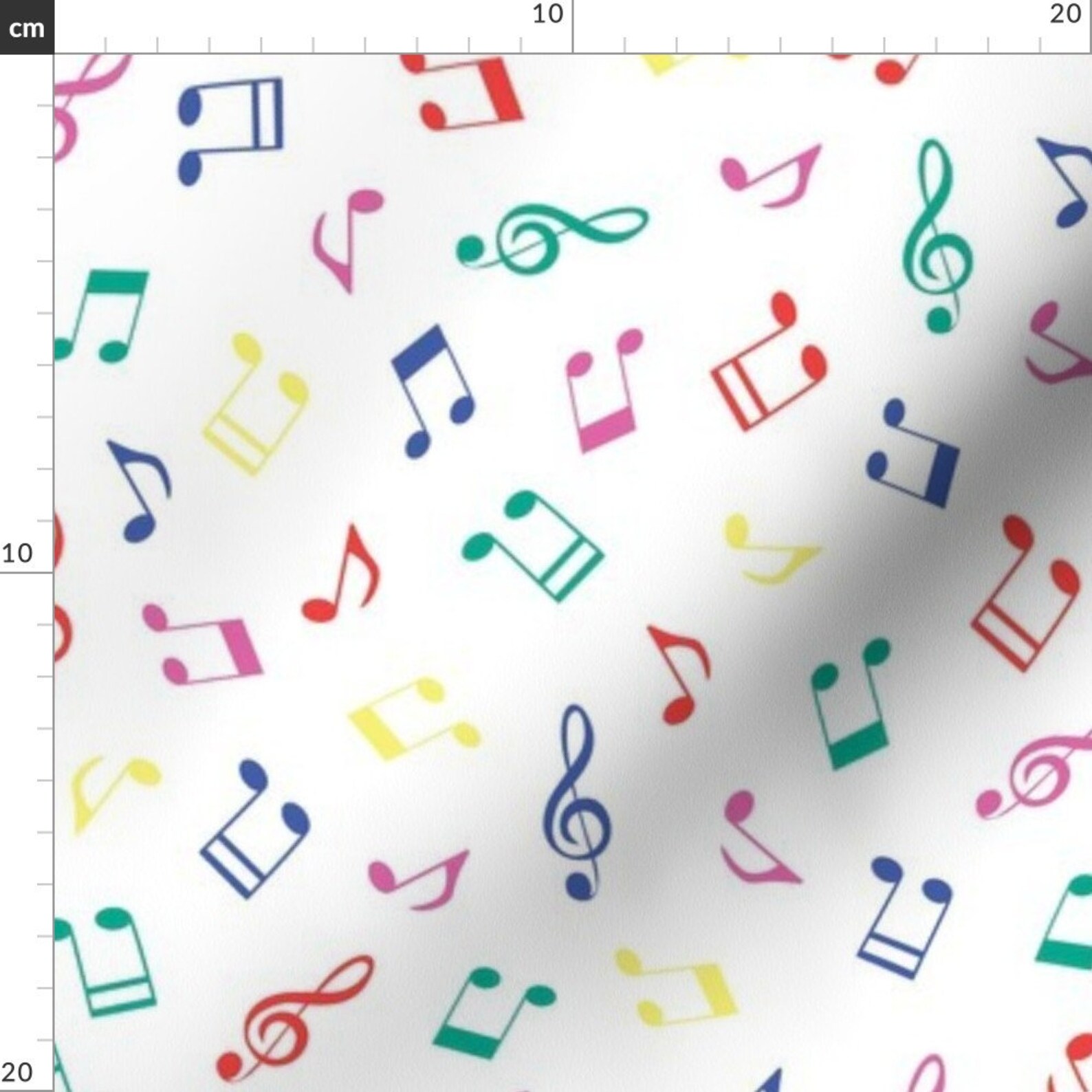 Rainbow Music Symbols Fabric Musical Notes on White by Emma | Etsy