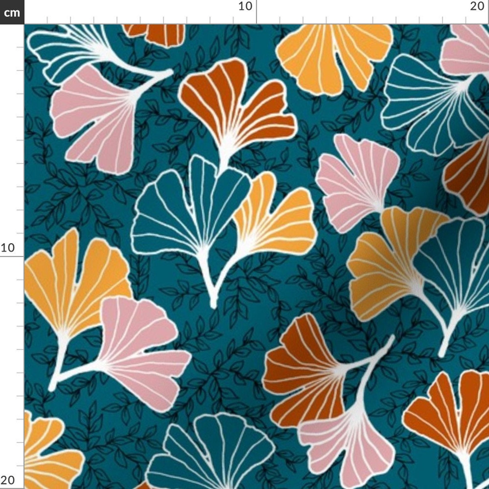 Ginkgo Leaves Abstract Fabric Ginkgos on Ocean With Black | Etsy