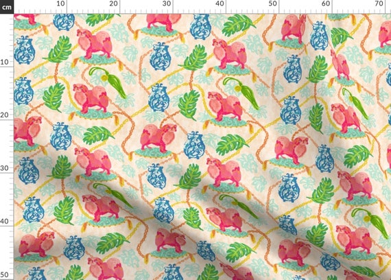 Fancy Dog Chinoiserie Fabric Foo Dogs Chinoiserie by | Etsy
