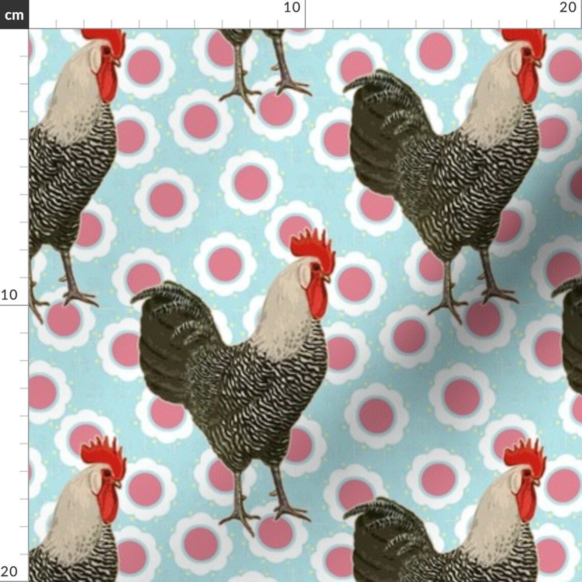 Rooster Fabric Rooster Mania By Littlerhodydesign Floral | Etsy