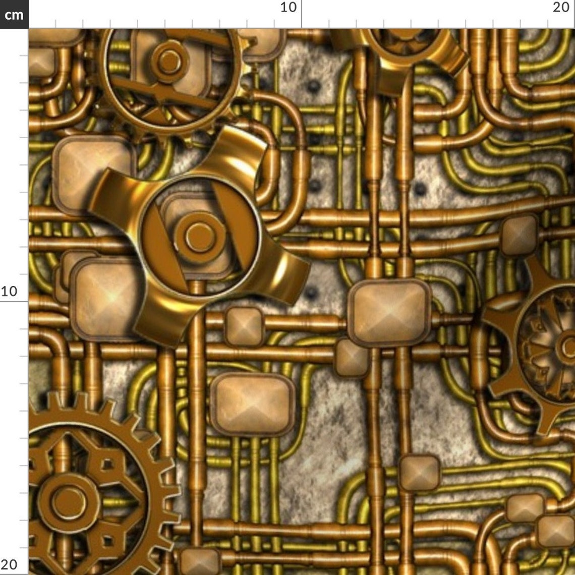 Steampunk Gears Pipes Fabric Steampunk Panel Gears And | Etsy