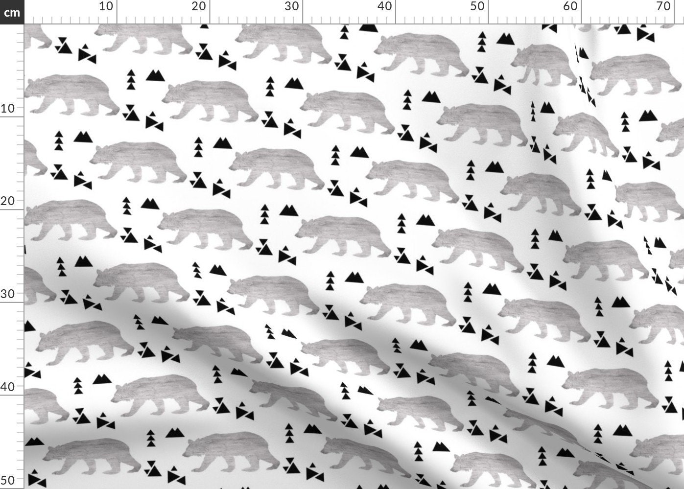 Bears Triangles Fabric Geometric Bears And Triangles In | Etsy