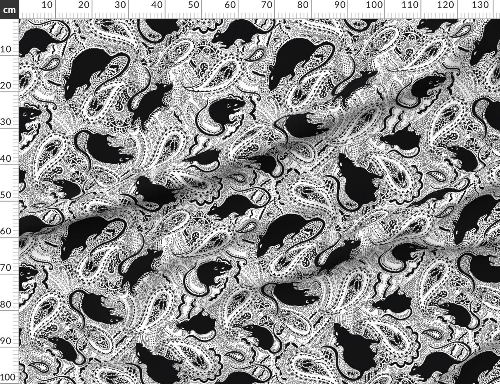 Rat Fabric Paisley Power Large Black Rat Print By | Etsy