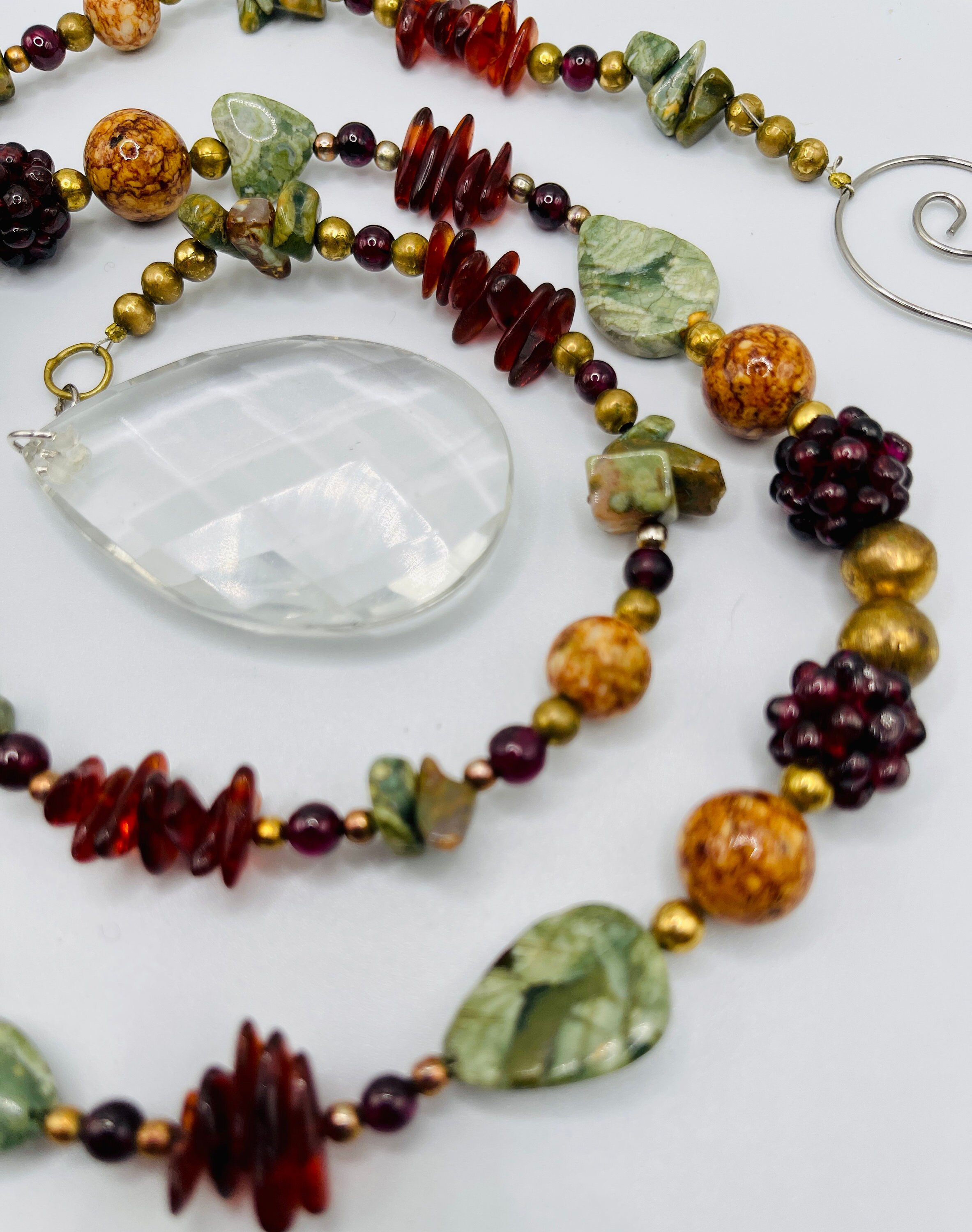Garnet and Natural Stone Suncatcher String. Beaded Accent Bauble A6 - Etsy