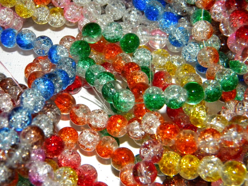 100/pc Glass Mixed Colored Round Beads Lot 8mm Ombre Glass Crackle ...