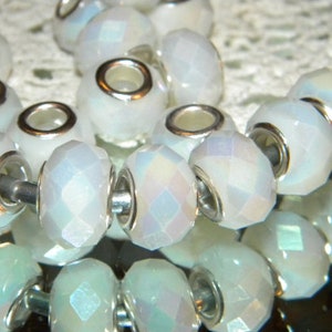 New 20/pc GLASS 14mm Opec White Color Faceted European Beads Lot Large ...