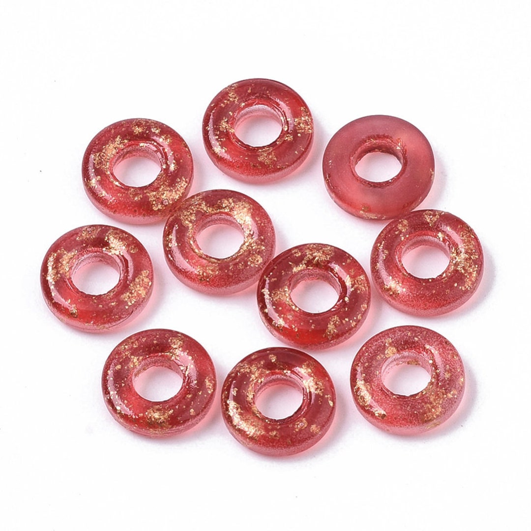 New 50/pc Red W/ Little Gold Flecks Glass Flat Round Disc Ring Shaped ...