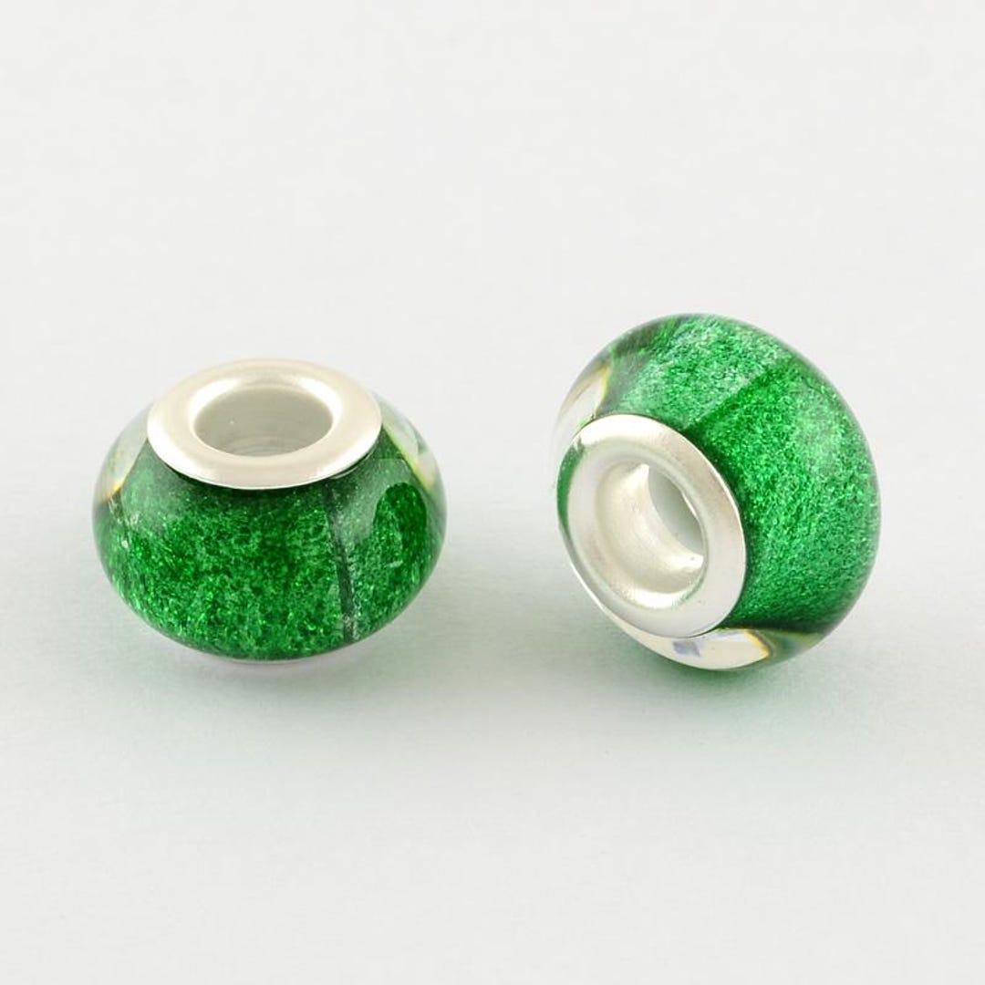 NEW 20/pc Evergreen 14mm Holographic RESIN Glitter European Beads Lot 5 ...