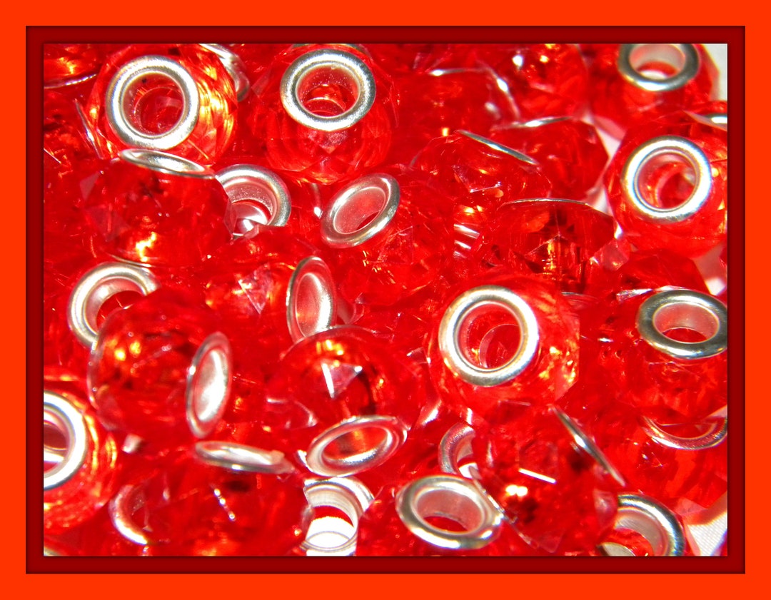 New 20/pc GLASS 14mm Red Clear Color Faceted European Beads Lot Large 5 ...