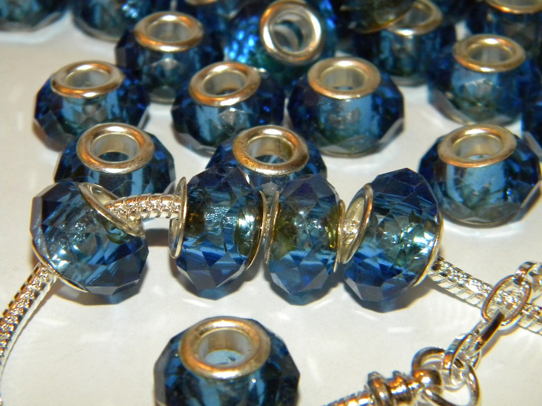 New 20/pc Slate Blue 14mm GLASS Faceted European Beads Lot Large 5mm ...