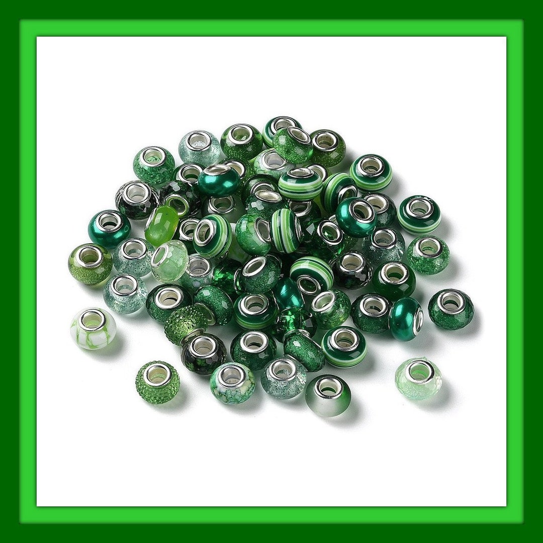 New 50/pc Large Hole GREENS European Beads Lot Mixed Random Picked High ...