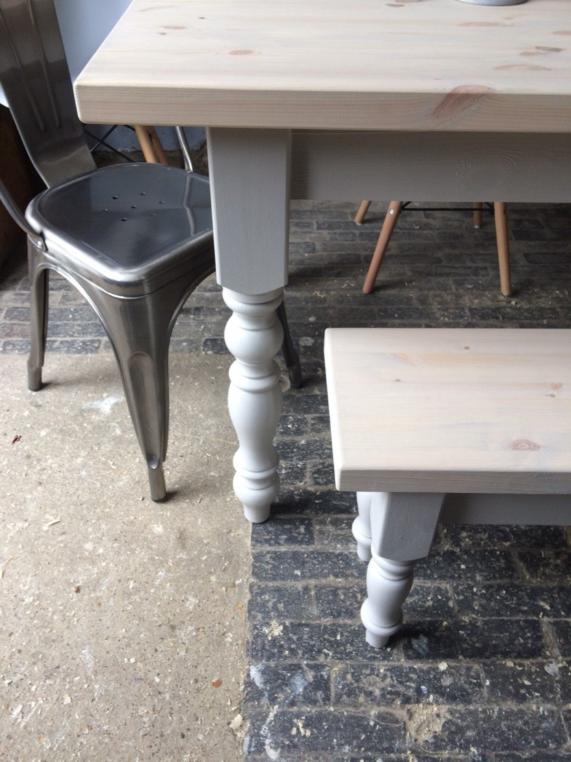 5ft Set Dining: Farmhouse Dining Table and Bench and 4 Eiffel Style ...