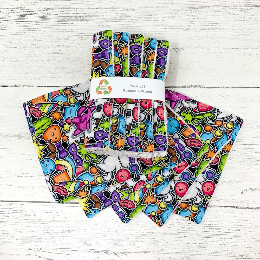 Reusable Baby Wipes – Set of 5, Cat Print, Eco-friendly, Washable ...