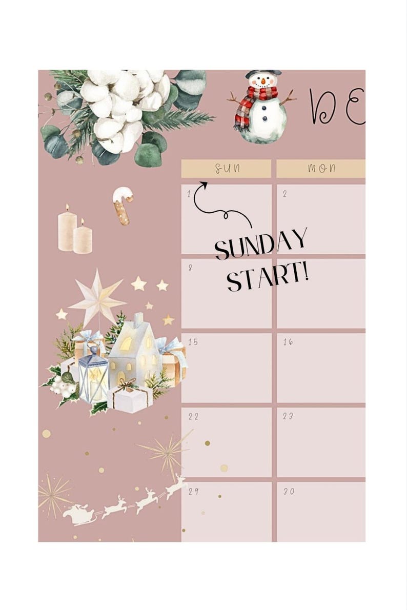 Rose Pink December 2024 Calendar - Etsy