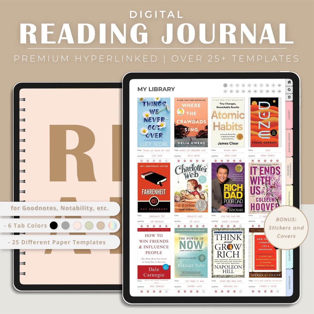Digital Reading Journal, Reading Planner Digital, Reading Log and Book ...