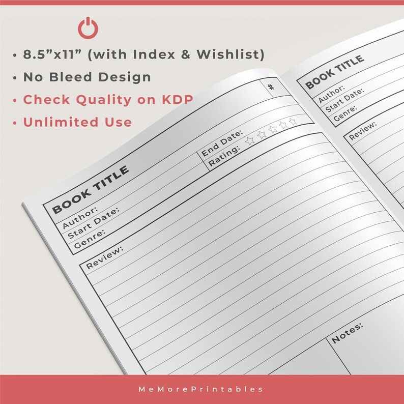 Reading Journal Template no Bleed Design | Etsy