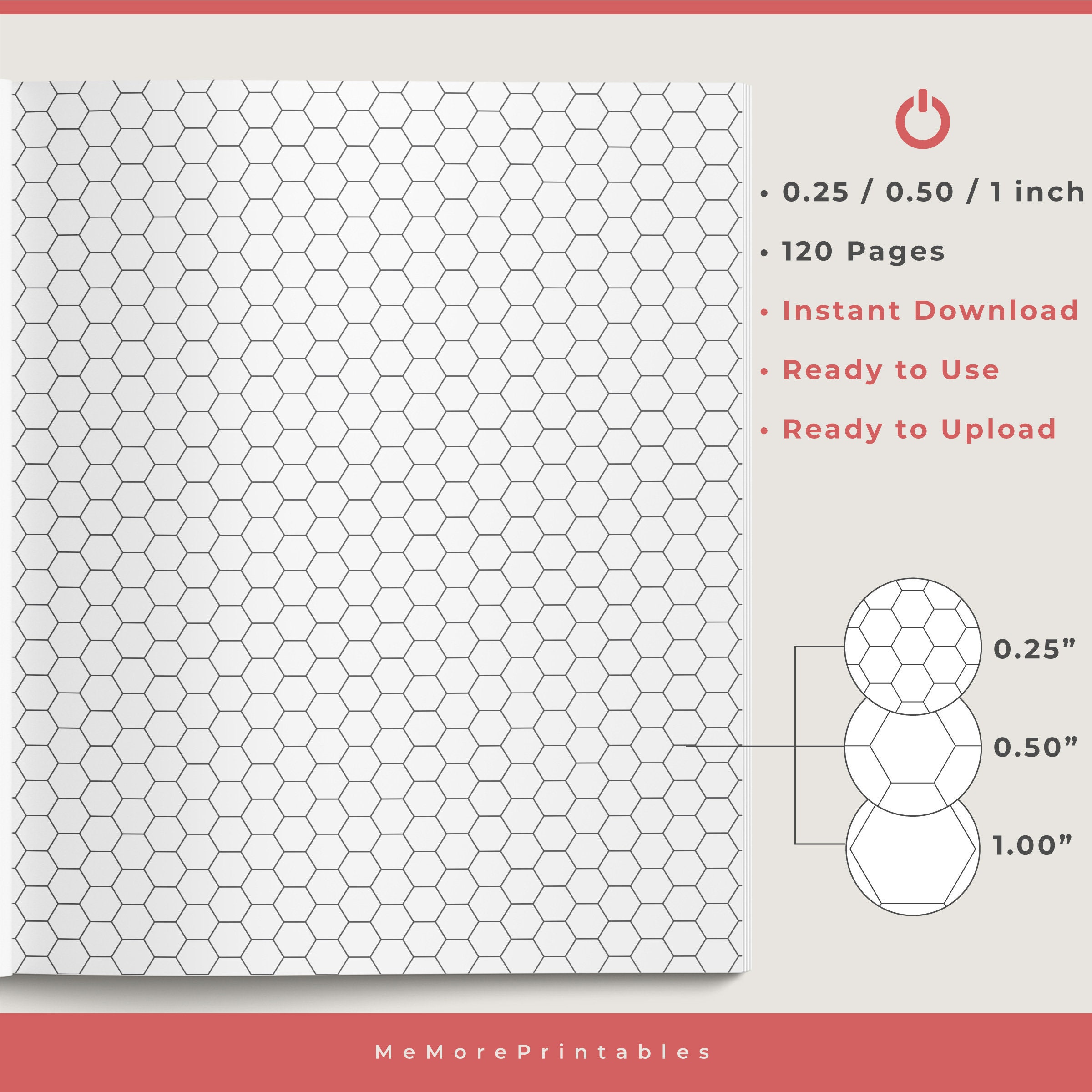 Hexagon Graph Paper (bleed Design) - 8.5"x11", KDP Interior Template ...