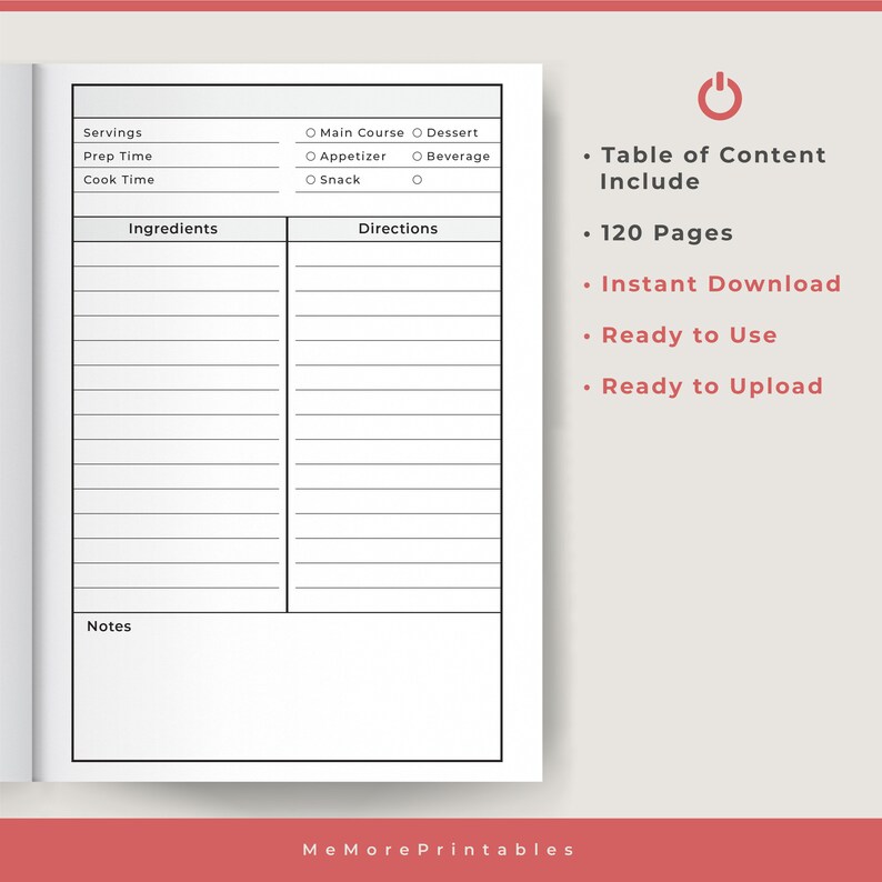 Recipe Template no Bleed Design 6x9, KDP Interior Template, Low Content ...
