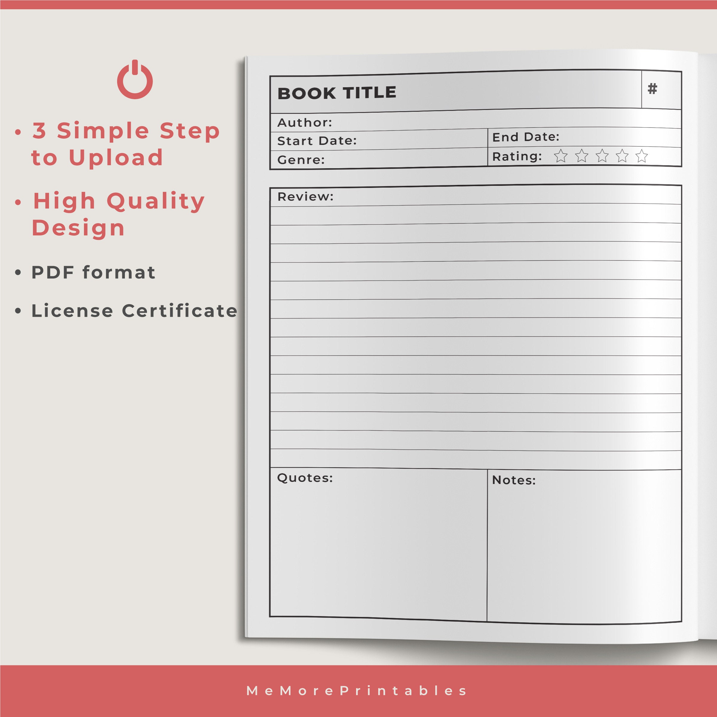 Reading Journal Template - (no Bleed Design) - (8.5"x11"), KDP Interior ...