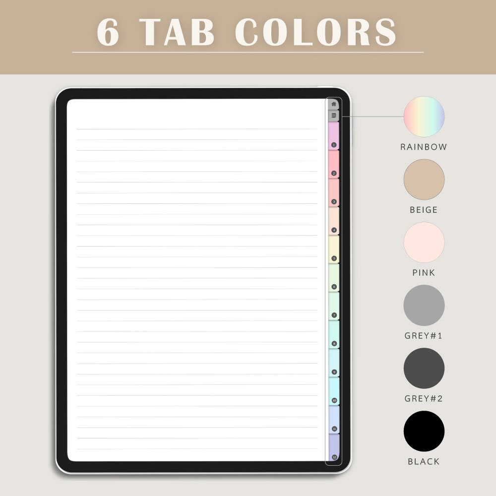 Digital Notebook Goodnotes, 12 Section Portrait Digital Planner ...