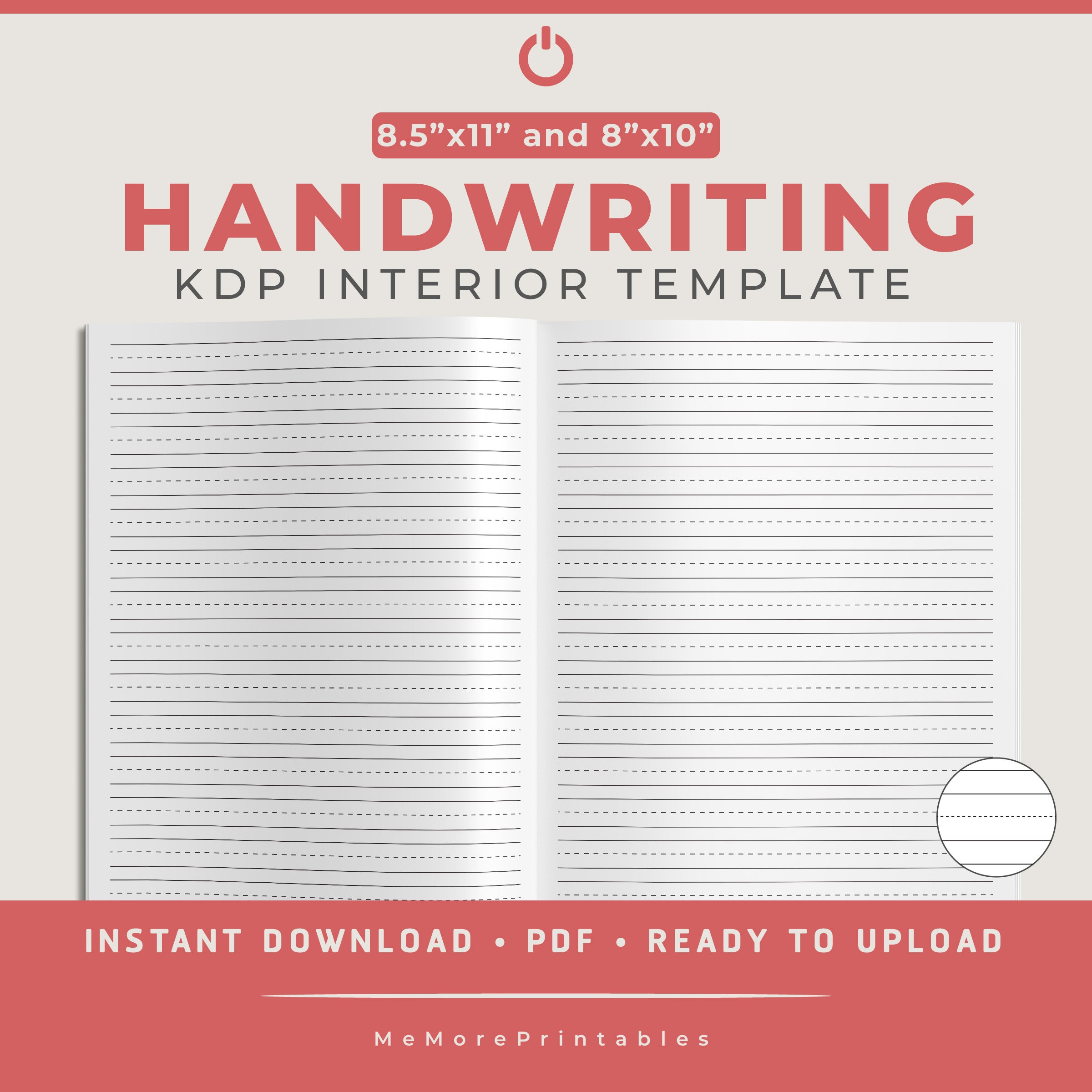 Handwriting Paper for Kids Template (no Bleed Design) - (8.5"x11" and 8 ...