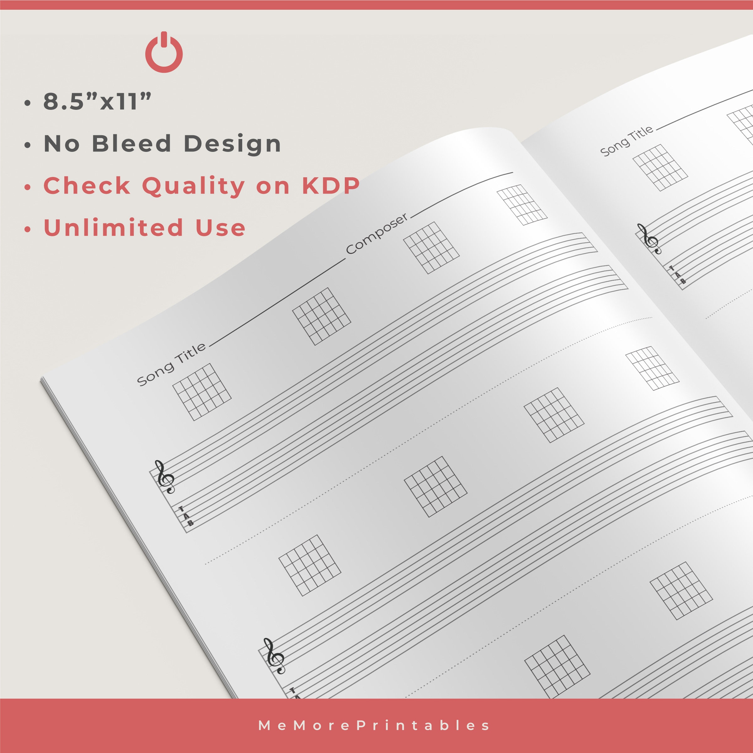 Guitar Sheet Music (no Bleed Design) - (8.5"x11"), KDP Interior ...
