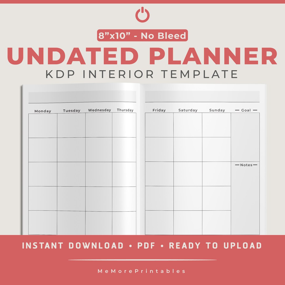 Undate Planner - (no Bleed Design) - (8"x10"), KDP Interior Template ...