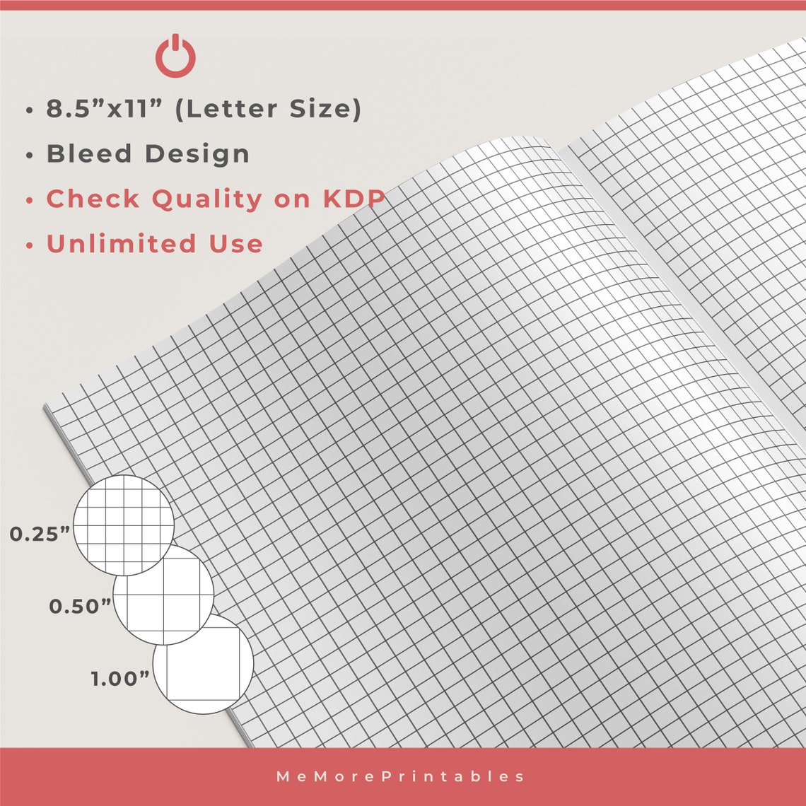 Graph Paper Template,bleed Design (0.25", 0.5" and 1"), KDP Interior ...