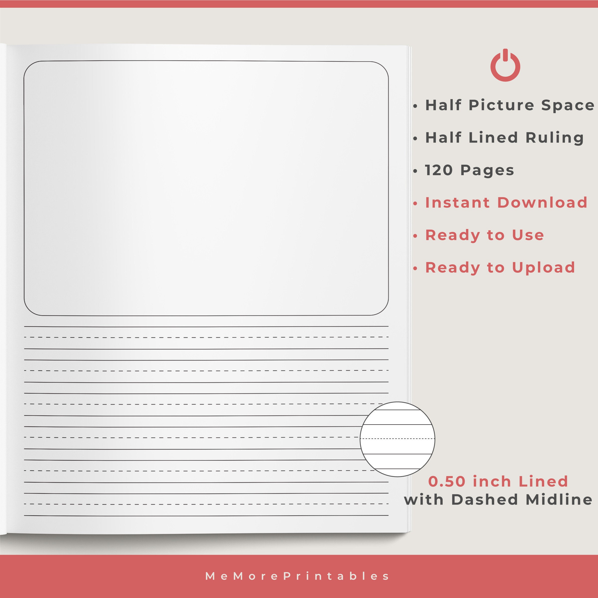 Story Paper Template (no Bleed Design) - (8.5"x11" and 8"x10"), KDP ...