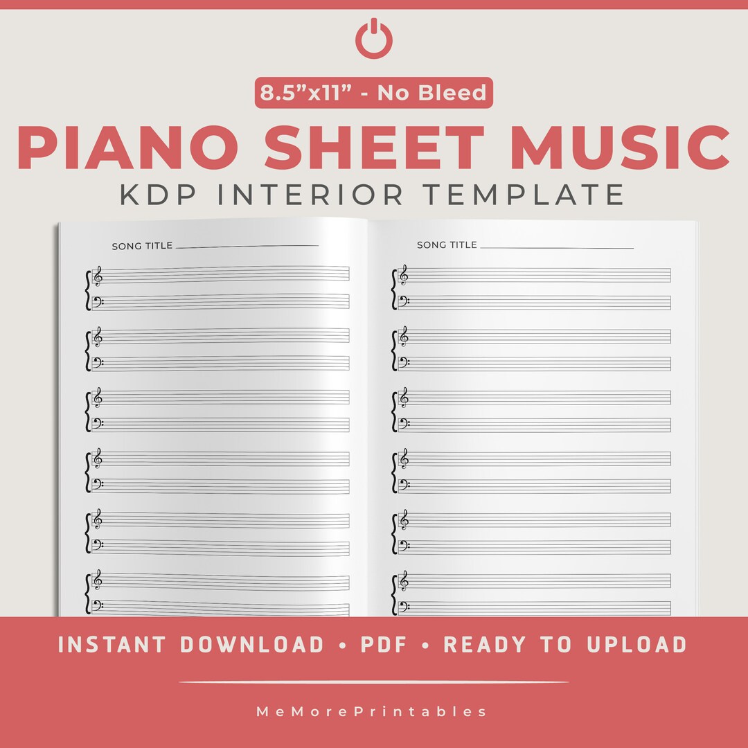 Piano Sheet Music (no Bleed Design) - (8.5"x11"), KDP Interior Template ...