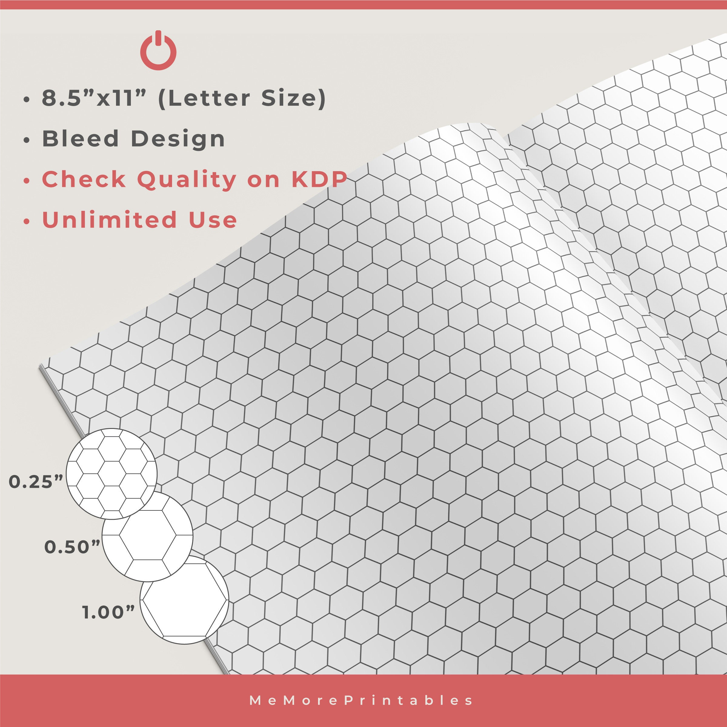 Hexagon Graph Paper (bleed Design) - 8.5"x11", KDP Interior Template ...