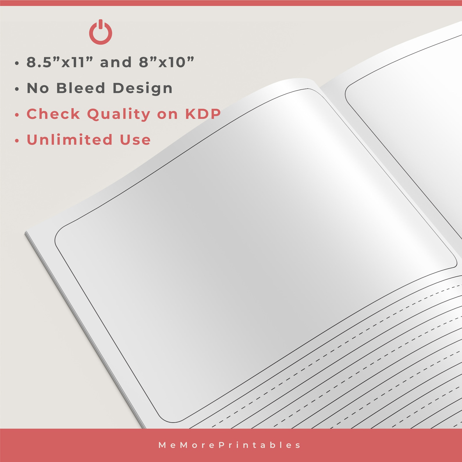 Story Paper Template (no Bleed Design) - (8.5"x11" and 8"x10"), KDP ...