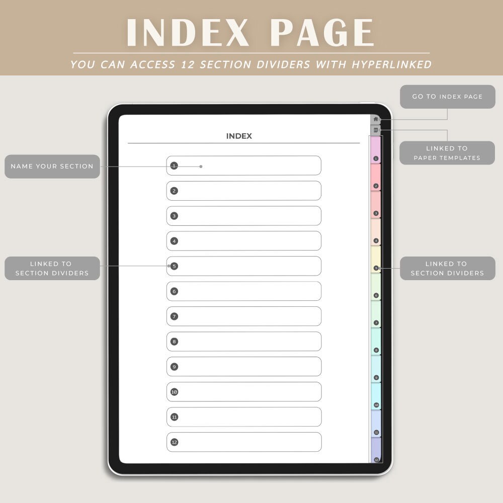 Digital Notebook Goodnotes, 12 Section Portrait Digital Planner ...