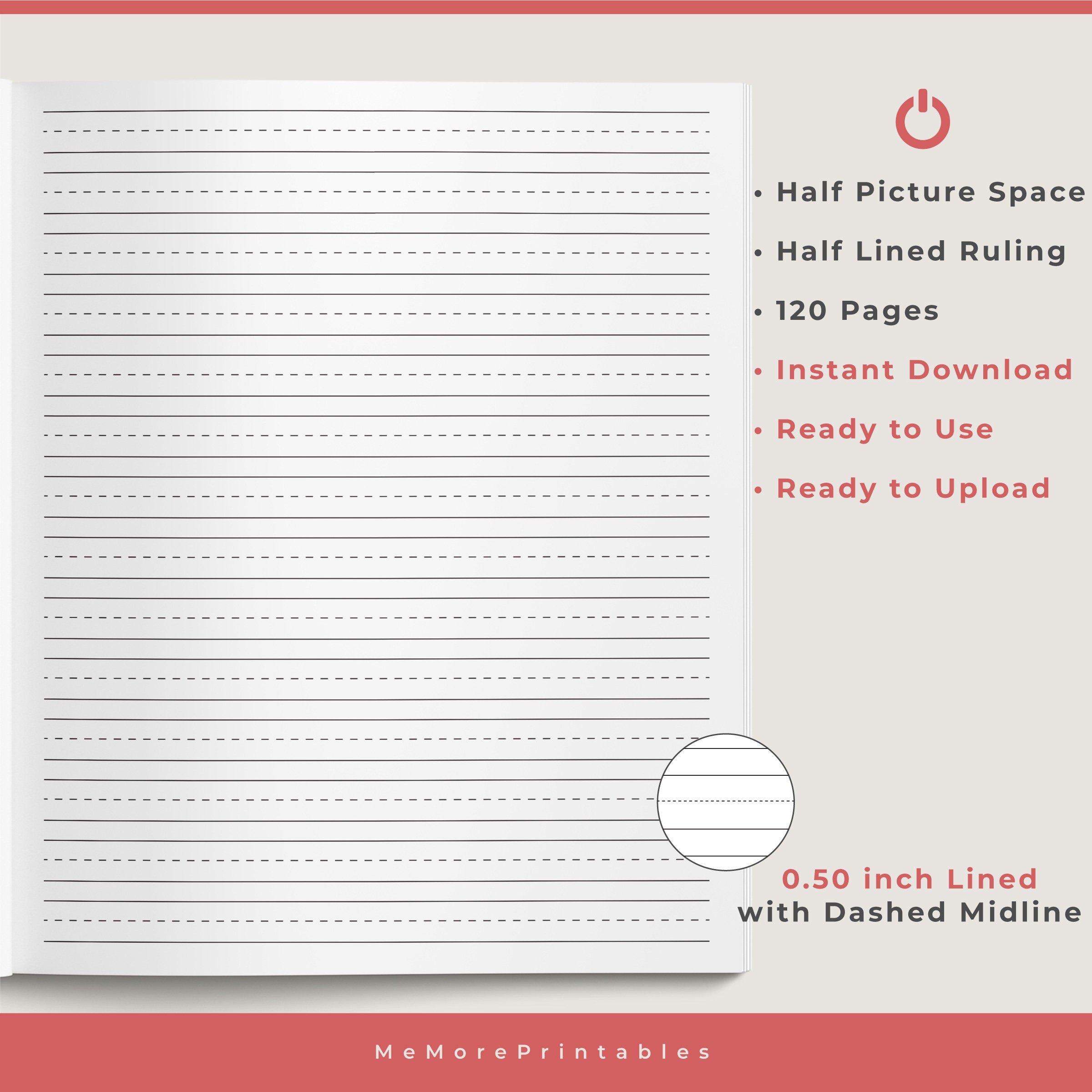Handwriting Paper for Kids Template (no Bleed Design) - (8.5"x11" and 8 ...