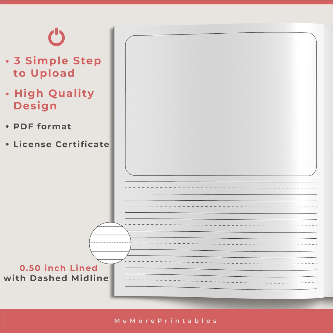 Story Paper Template (no Bleed Design) - (8.5"x11" and 8"x10"), KDP ...