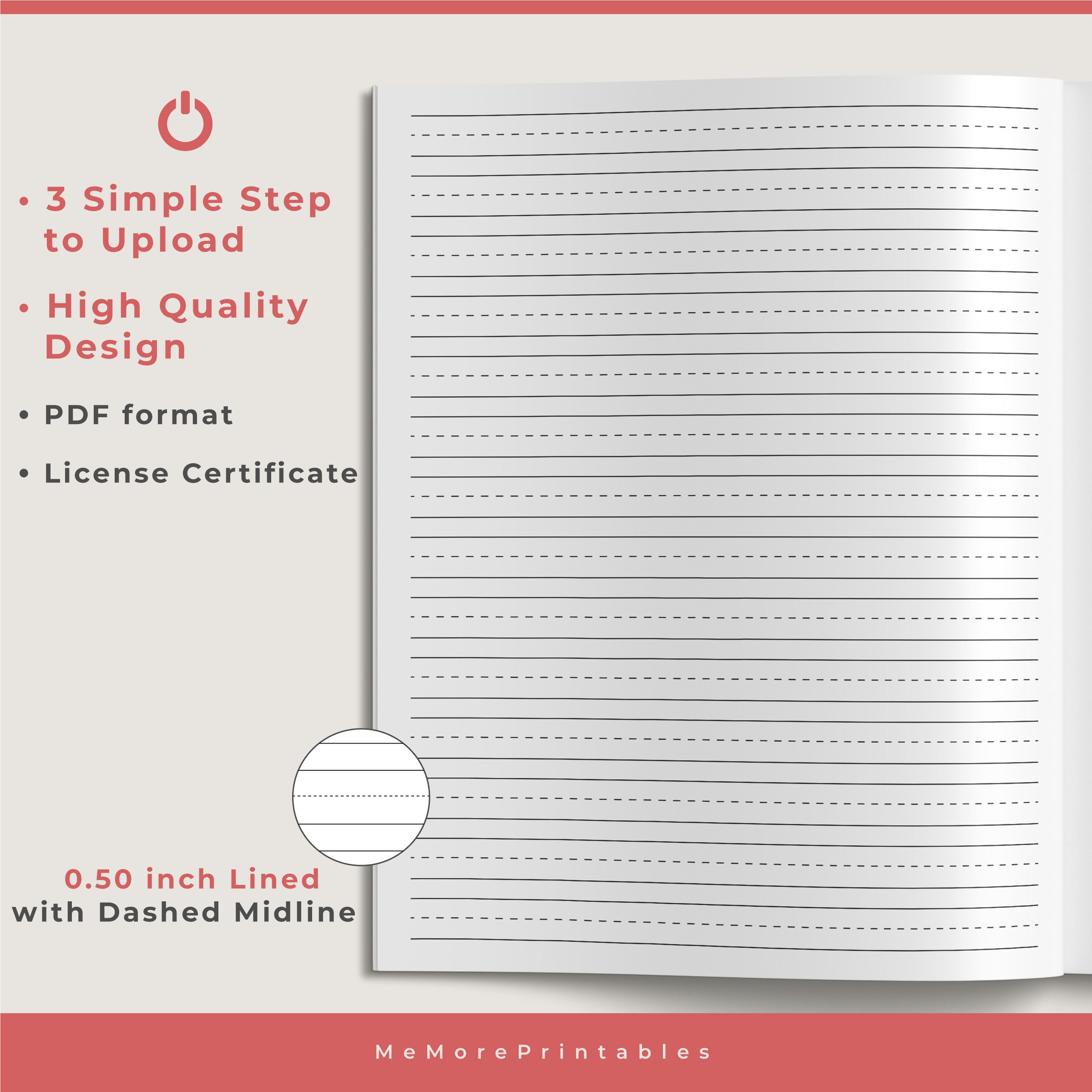 Handwriting Paper for Kids Template (no Bleed Design) - (8.5"x11" and 8 ...