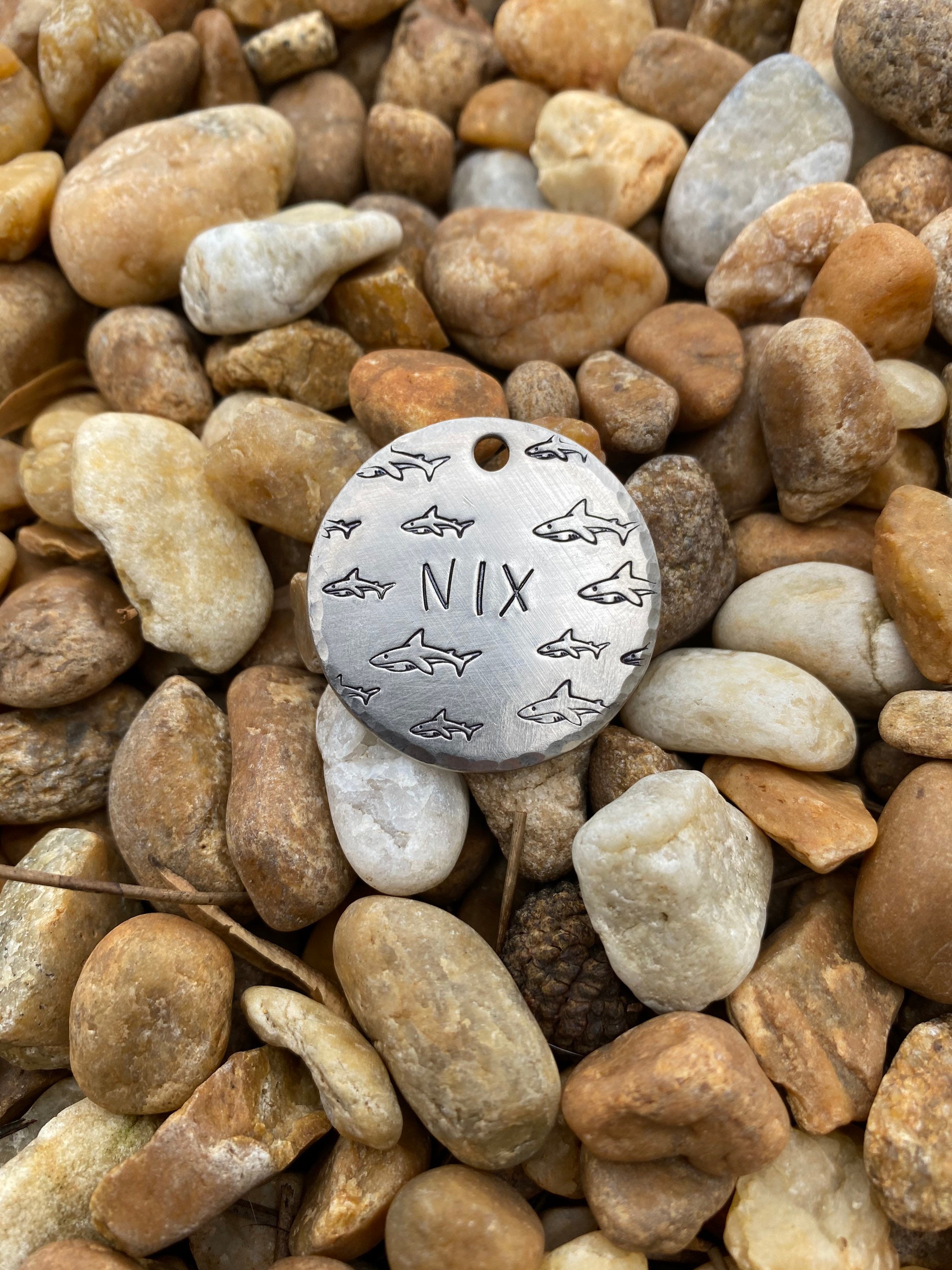 Rustic Hand Stamped Dog Tags for Dogs Shark Bait Tag | Etsy