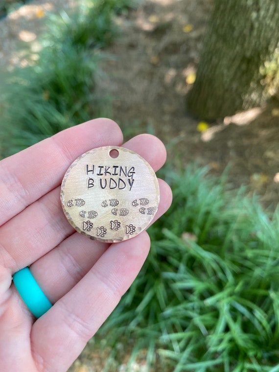 Rustic Dog Tags for Dogs Hiking Buddy Tag paws hand | Etsy