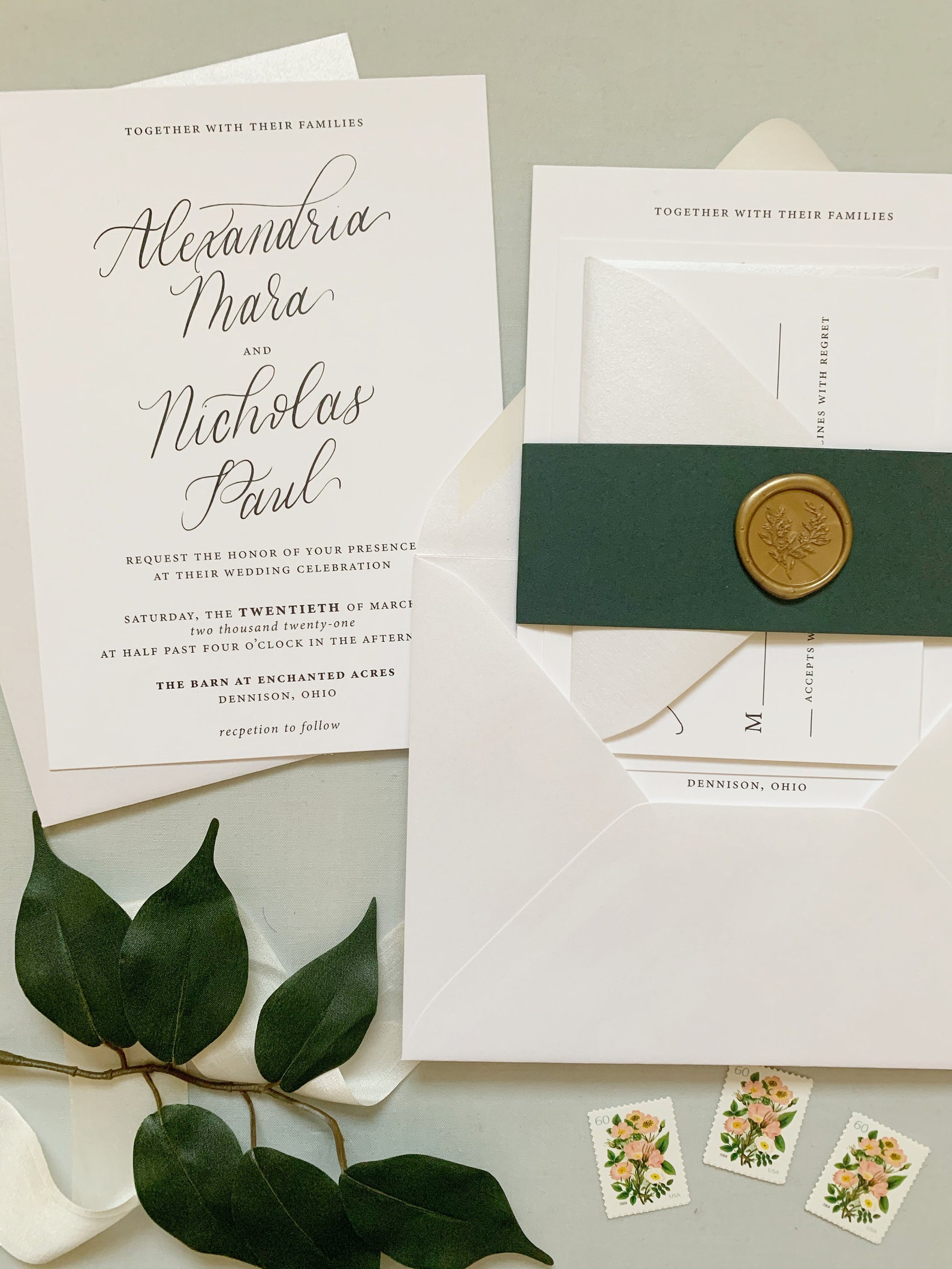 Hunter Green Wedding Invitation Invitation With Wax Seal - Etsy