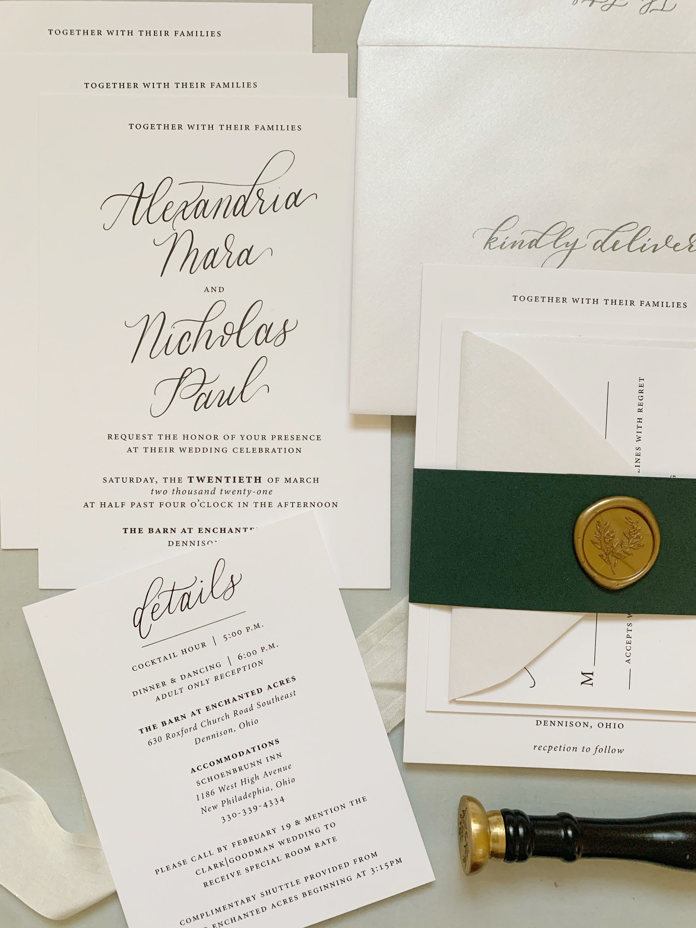 Hunter Green Wedding Invitation, Invitation With Wax Seal, Simple ...