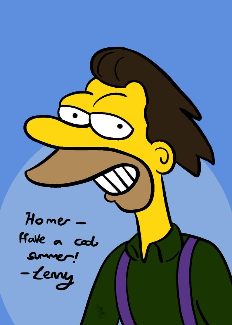 Lenny Portrait - the Simpsons Inspired Funny Art Print - Etsy