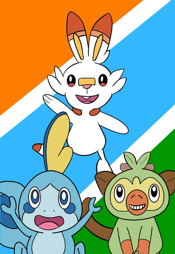 Gen VIII Gras Fire Water Starters Inspired Greeting Card | Etsy UK